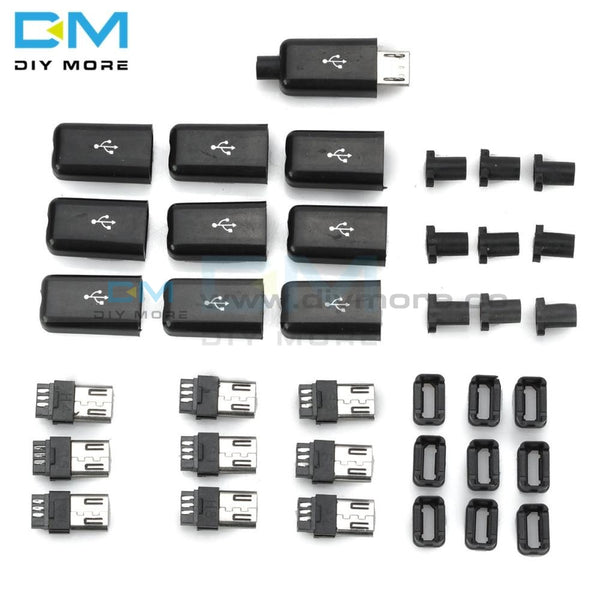 10PCS DIY Micro USB Male Plug Connectors Kit w/ Covers Black Diy Elect ...